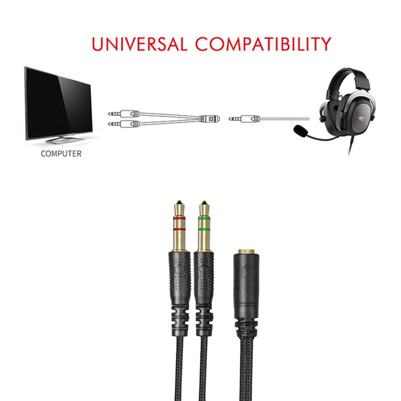 HAVIT 3.5mm Headphone Mic Adapter Cable for Laptop PC, 1 Male To 2 Dua
