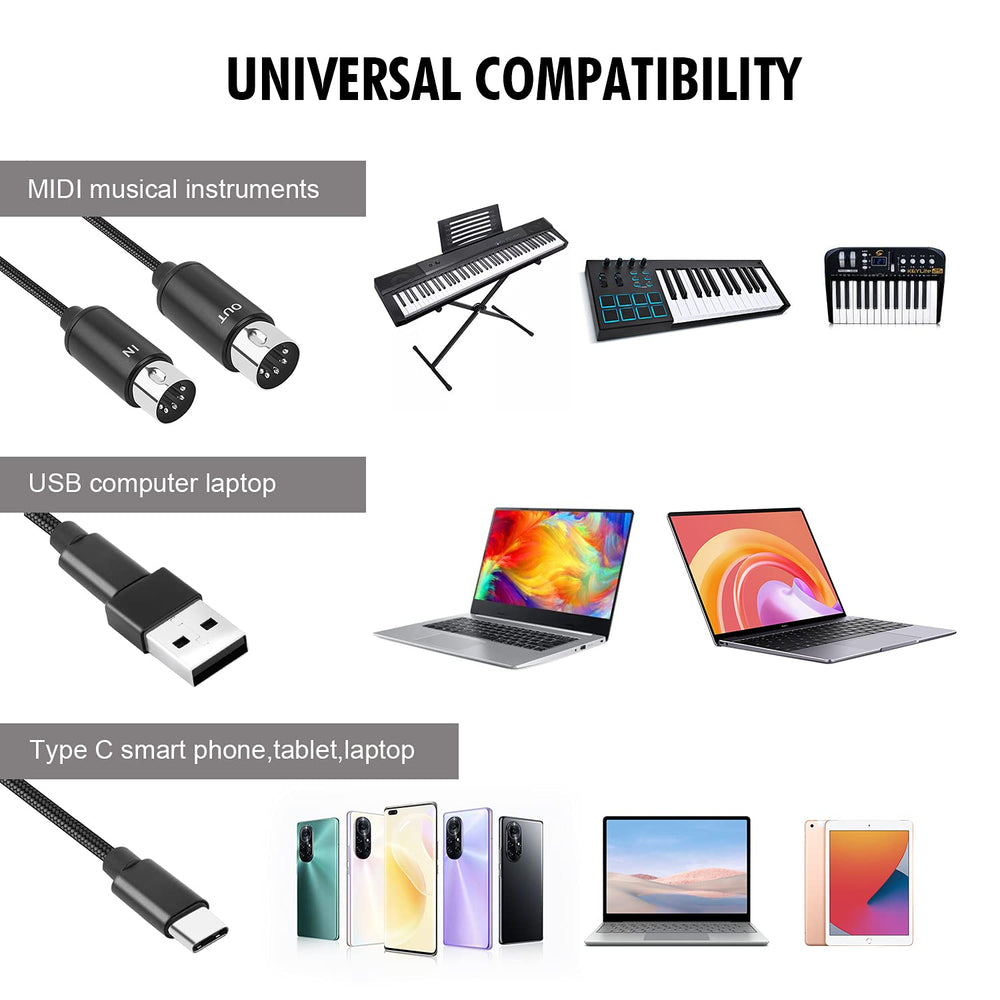 HAVIT EMD-62 5 Pin MIDI in-Out Cable with Type-C to USB Adapter
