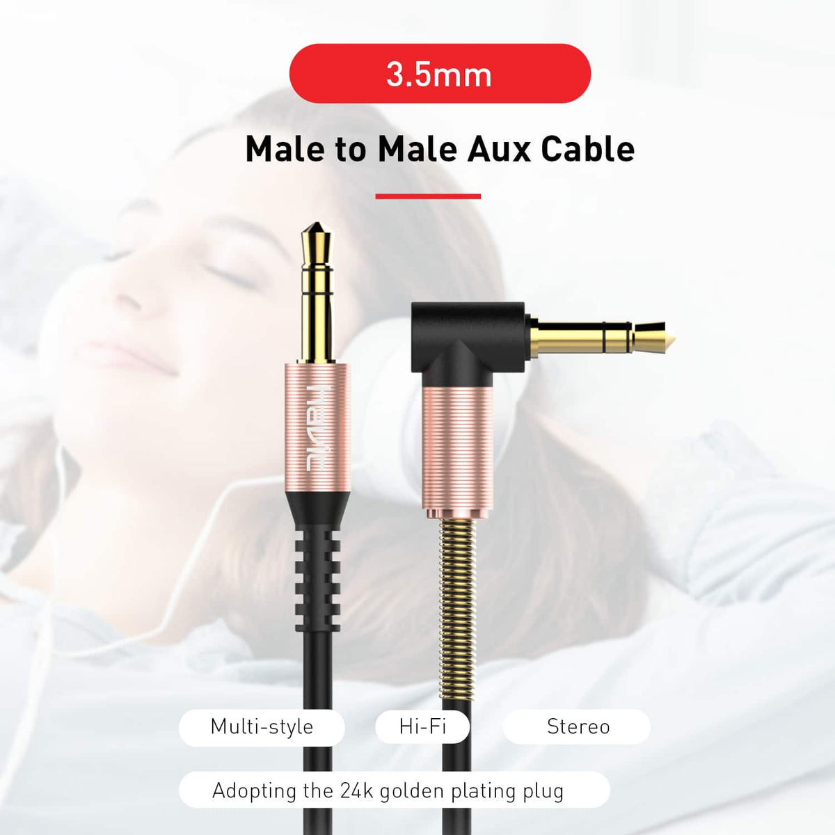 Coiled Aux Cable with Spring Relief - 3.5mm - HAVIT HV-CB619X