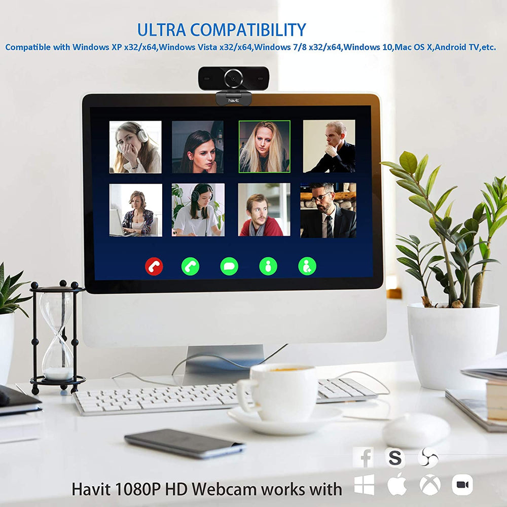 HAVIT® C1096 1080P HD Webcam With Built-In Mic & Tripod