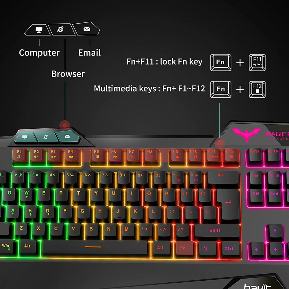 HAVIT HV-KB558CM Gaming-Tastatur- und Maus-Kombination (Regenbogen-Hin