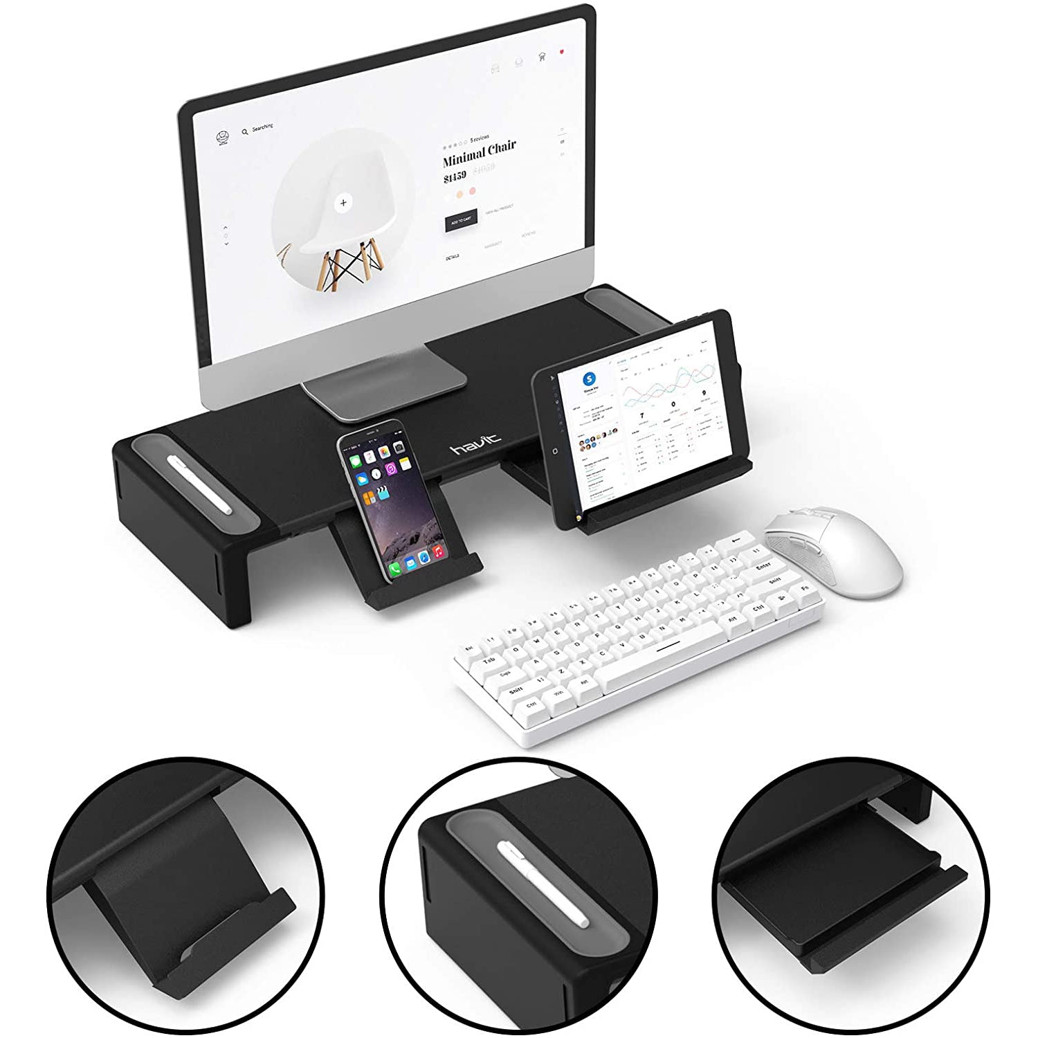 HAVIT HY-AP2002 Computer Monitor Stand with Drawer, Three Adjustable W