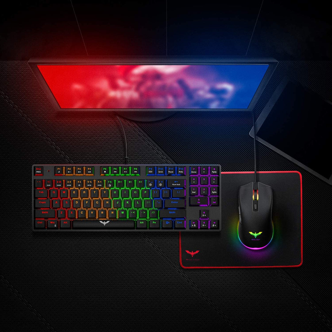 HAVIT KB486L Mechanical Keyboard Mouse & Mouse Pad Combo with 89 Keys