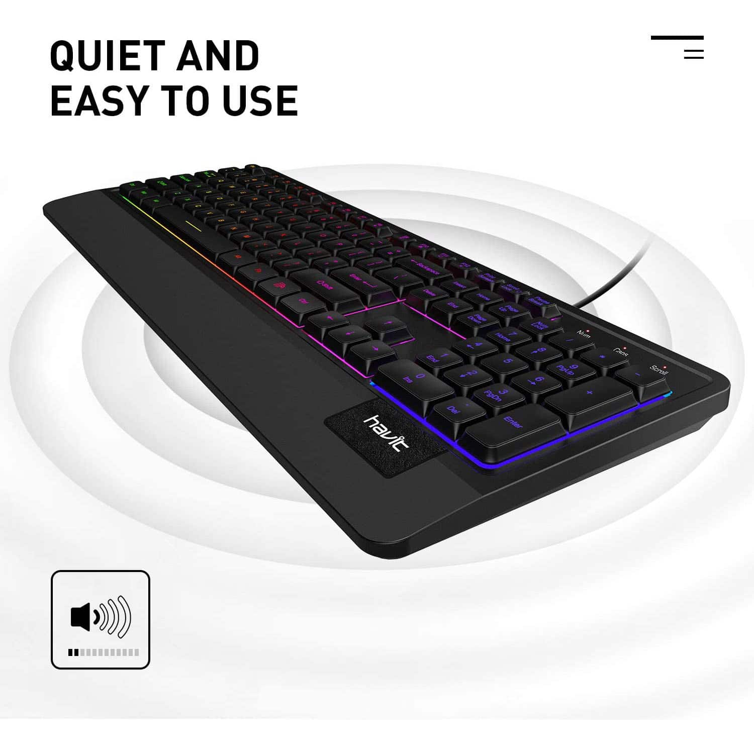 HAVIT KB488L Computer Keyboard 104 Keys with Rainbow Backlit & Wrist R