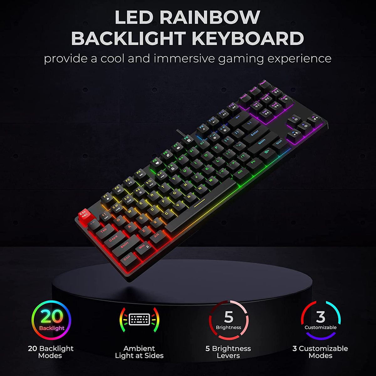 HAVIT KB489L TKL Mechanical Keyboard with 87 Keys LED Rainbow Backlit