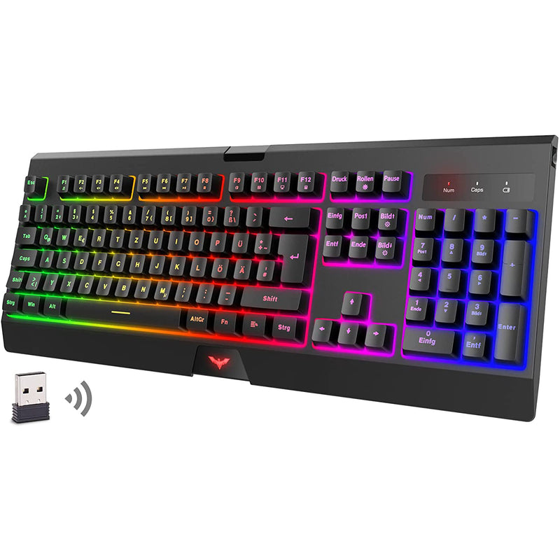 HAVIT HV-KB663GCM Wireless Gaming Keyboard, 104 Keys Rechargeable, LED
