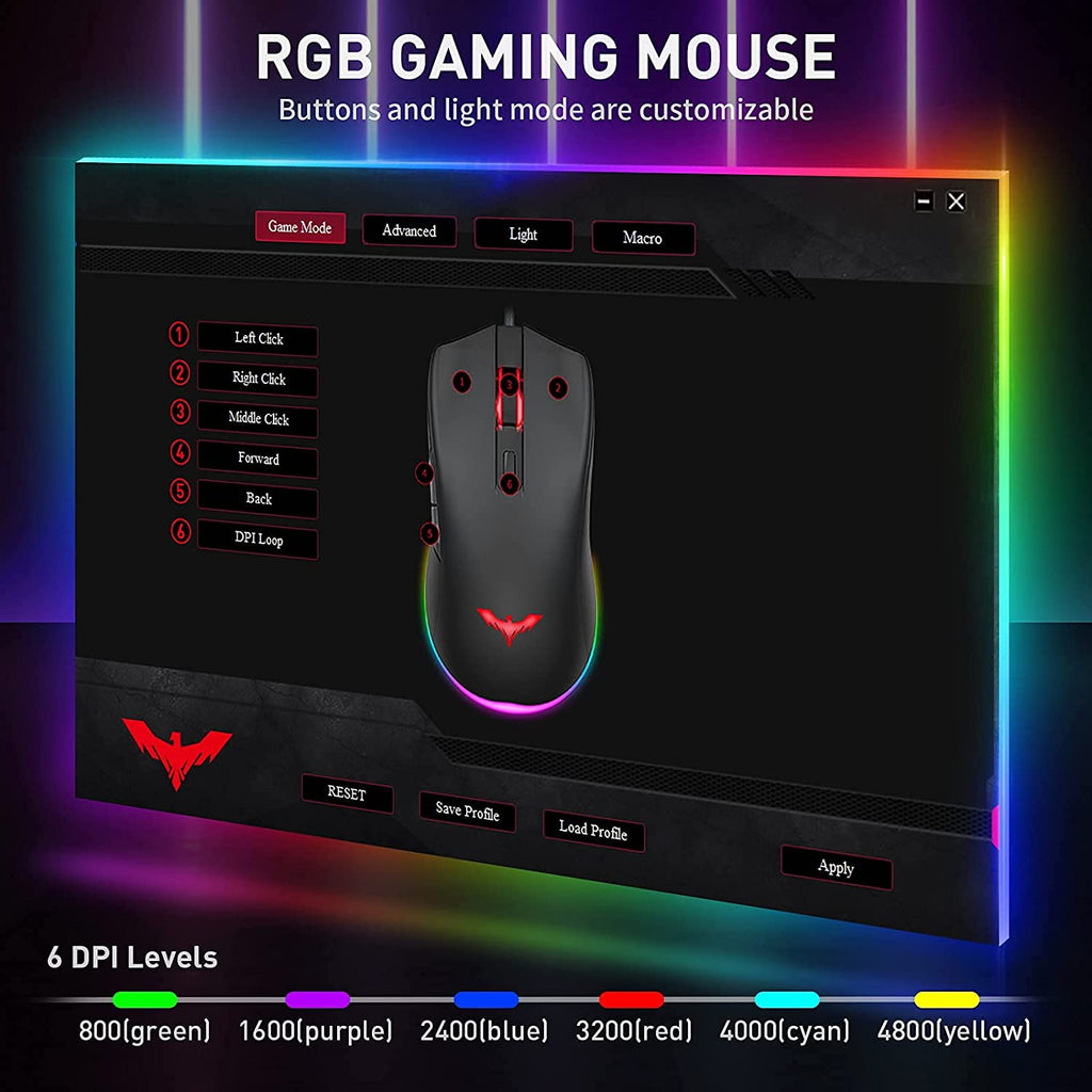 HAVIT KB854L RGB Gaming Keyboard & 6400 DPI Programmable Mouse Combo,