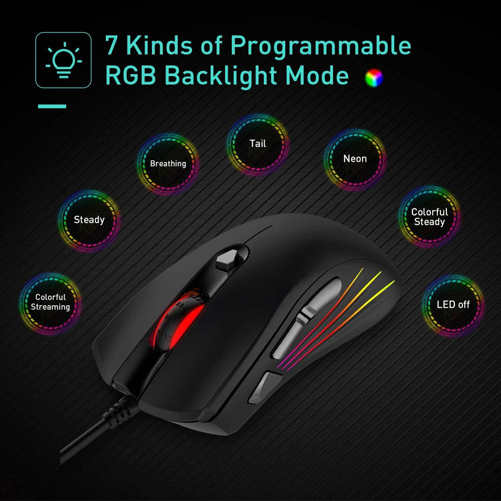 HAVIT MS762 Programmable Gaming Mouse with 7200 DPI, RGB Backlights, 7