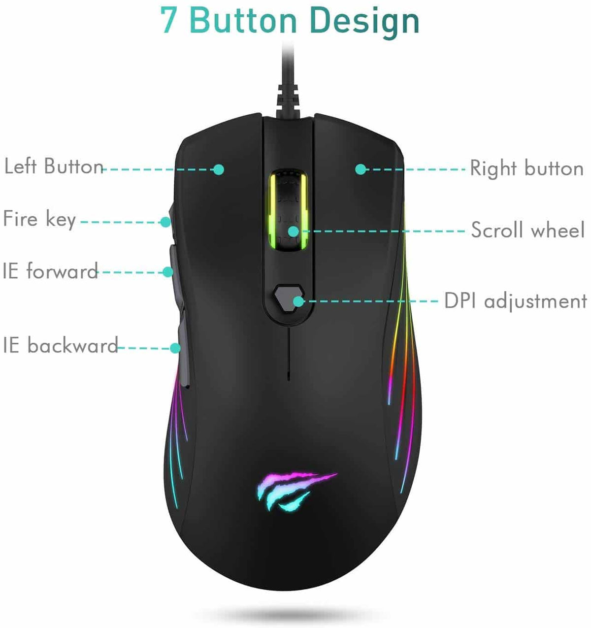 HAVIT MS762 Programmable Gaming Mouse with 7200 DPI, RGB Backlights, 7