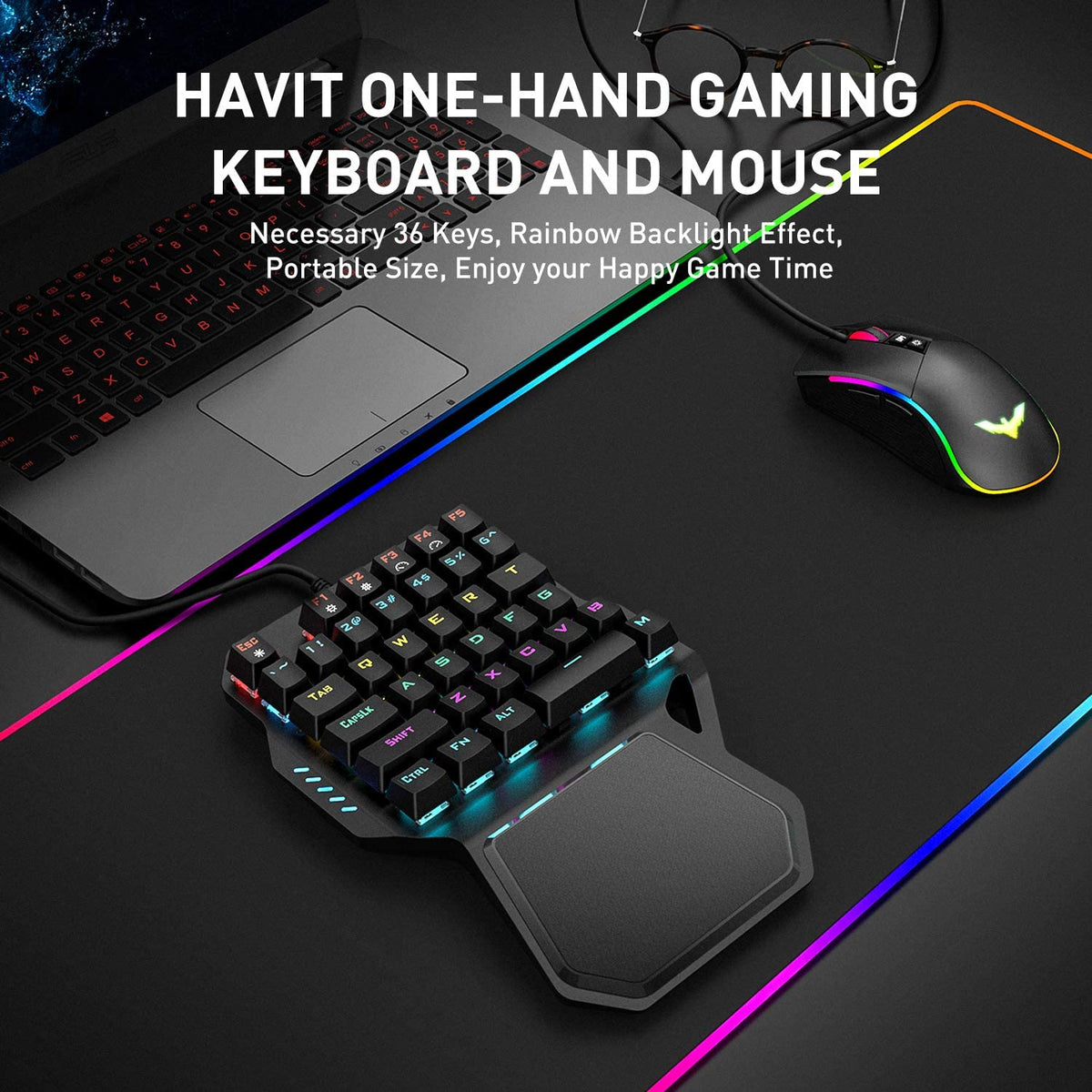 HAVIT RK-B20 One Hand RGB Gaming Keyboard & Programmable Mouse Combo