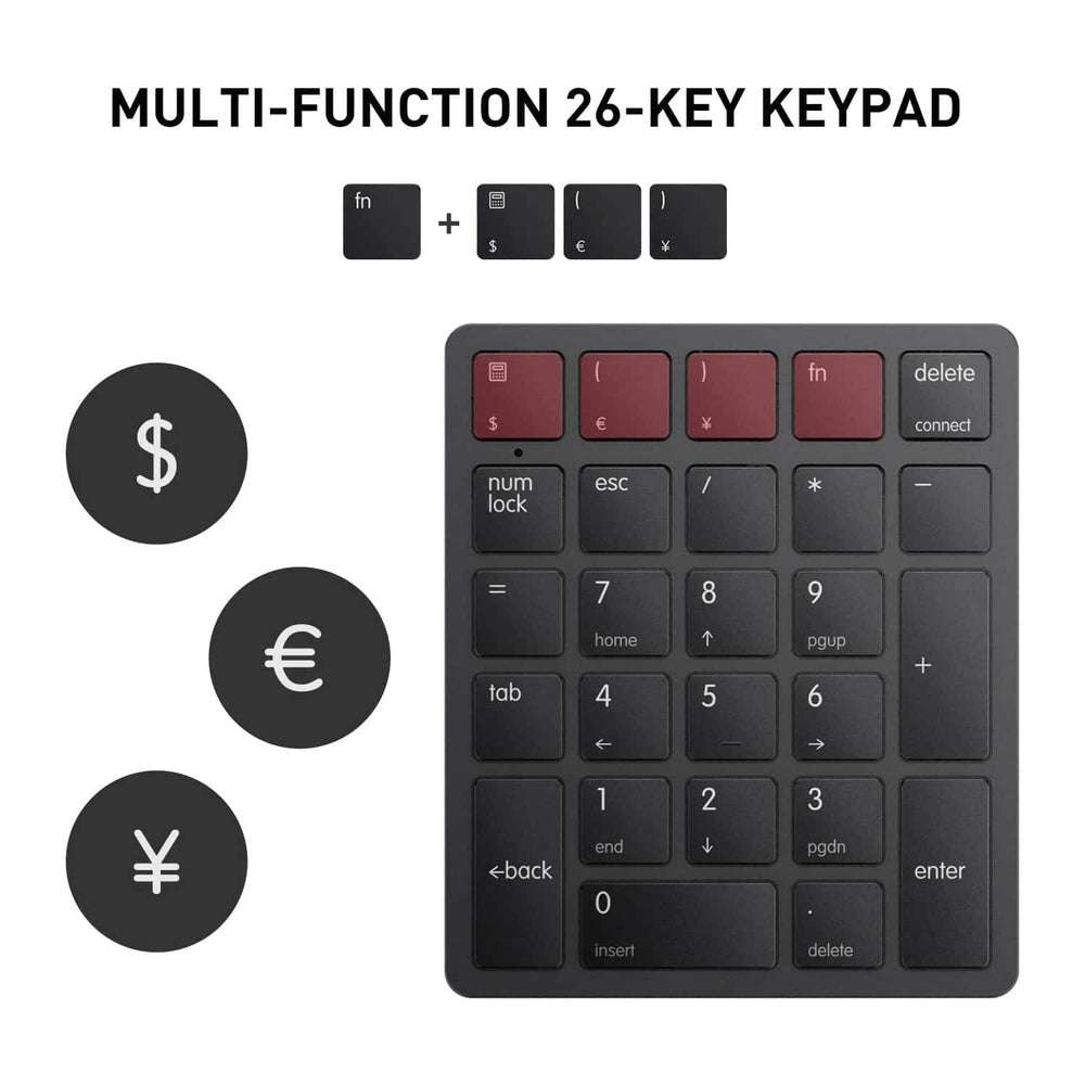 HAVIT smart26 26 Keys Bluetooth Number Pad for Mac OS & Window System【