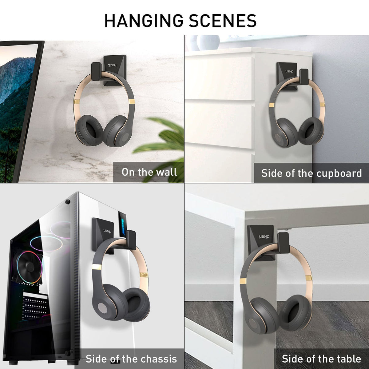 HAVIT TH670 Wall Mounted Headphone Stand with Replaceable Headset Hang