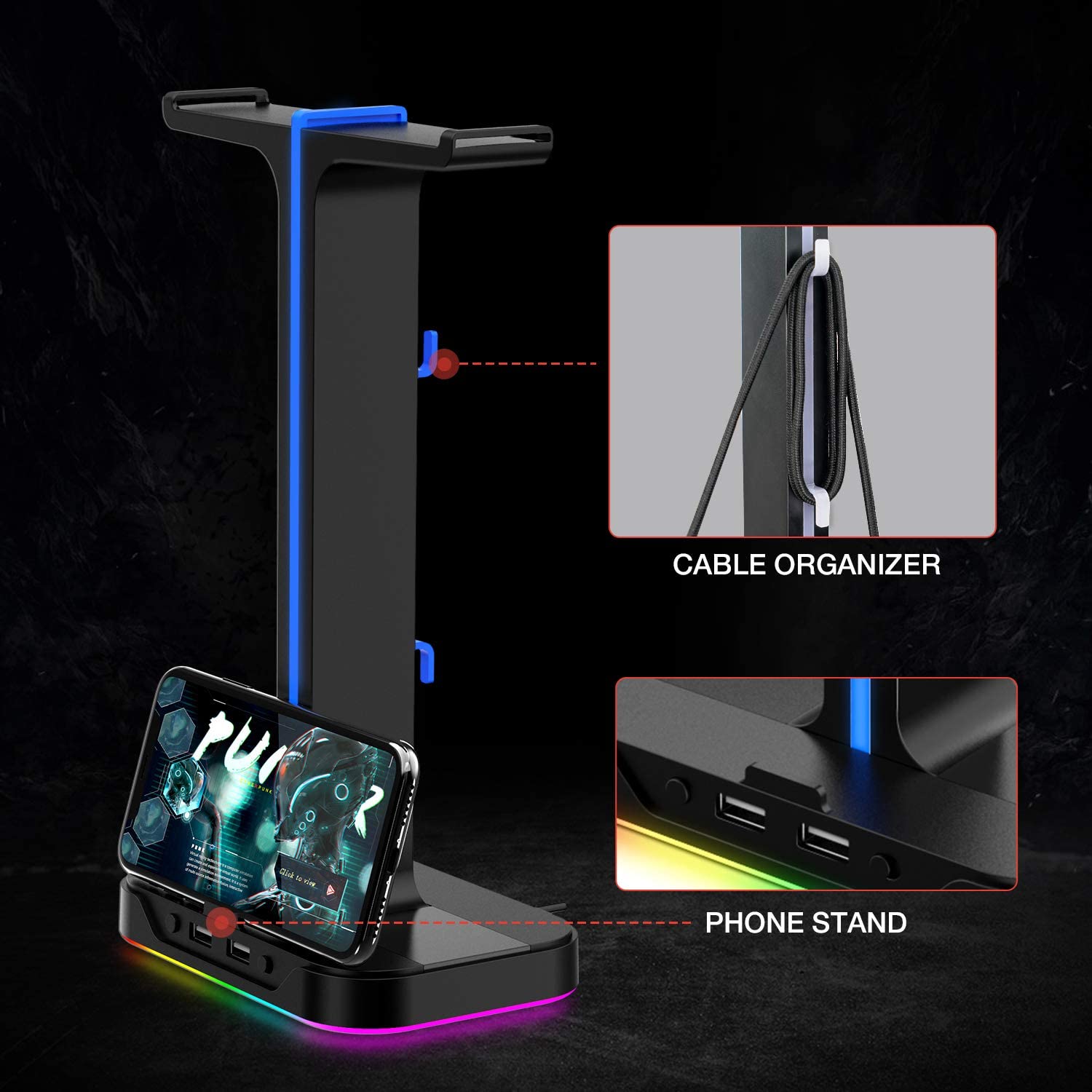 HAVIT TH680 RGB Gaming Mouse Pad and Dual Hanger Headset Stand Combo
