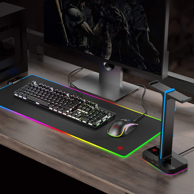HAVIT TH680 RGB Gaming Mouse Pad and Dual Hanger Headset Stand Combo
