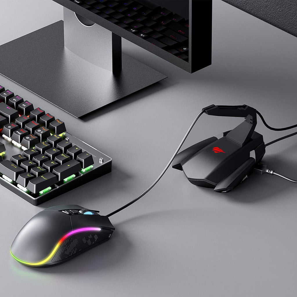 HAVIT TH701U Mouse Bungee with 4 Port USB Hub & 7 Colors Backlight