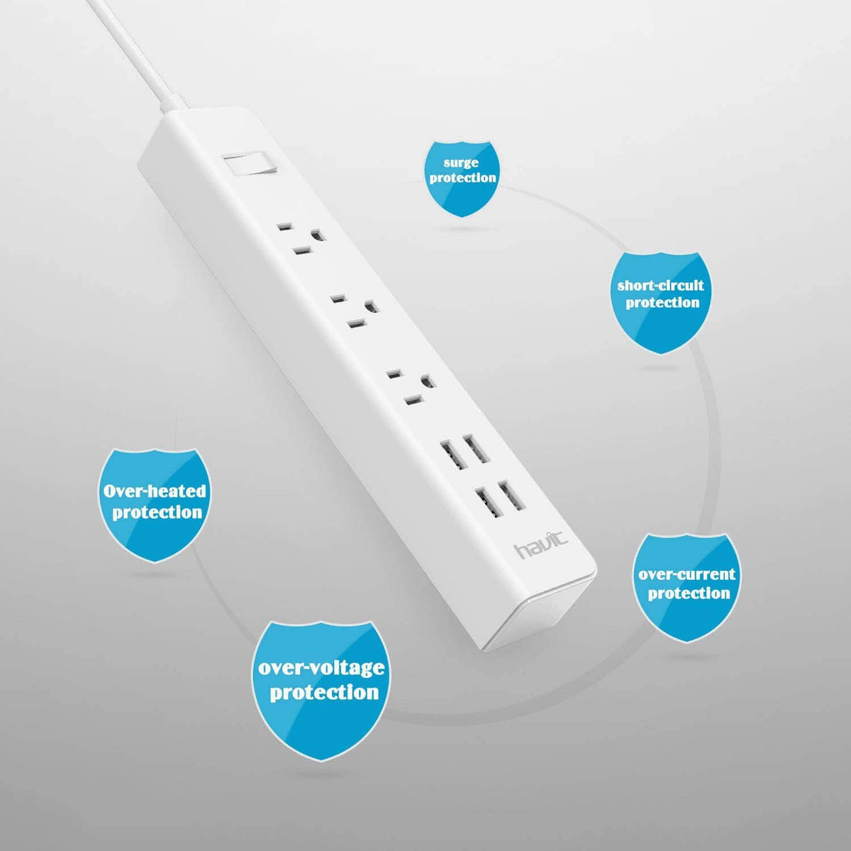 HAVIT HV-A304U Travel Power Strip / Surge Protector with 3 AC Outlets