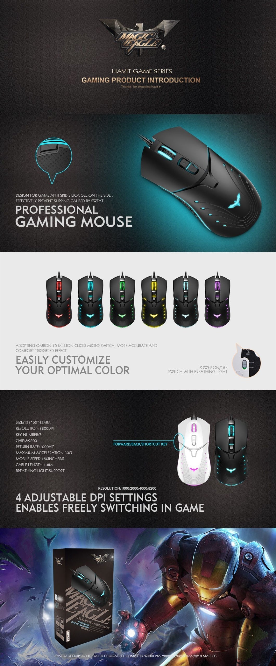 HAVIT HV-MS728 Programmable Laser Wired Gaming Mouse