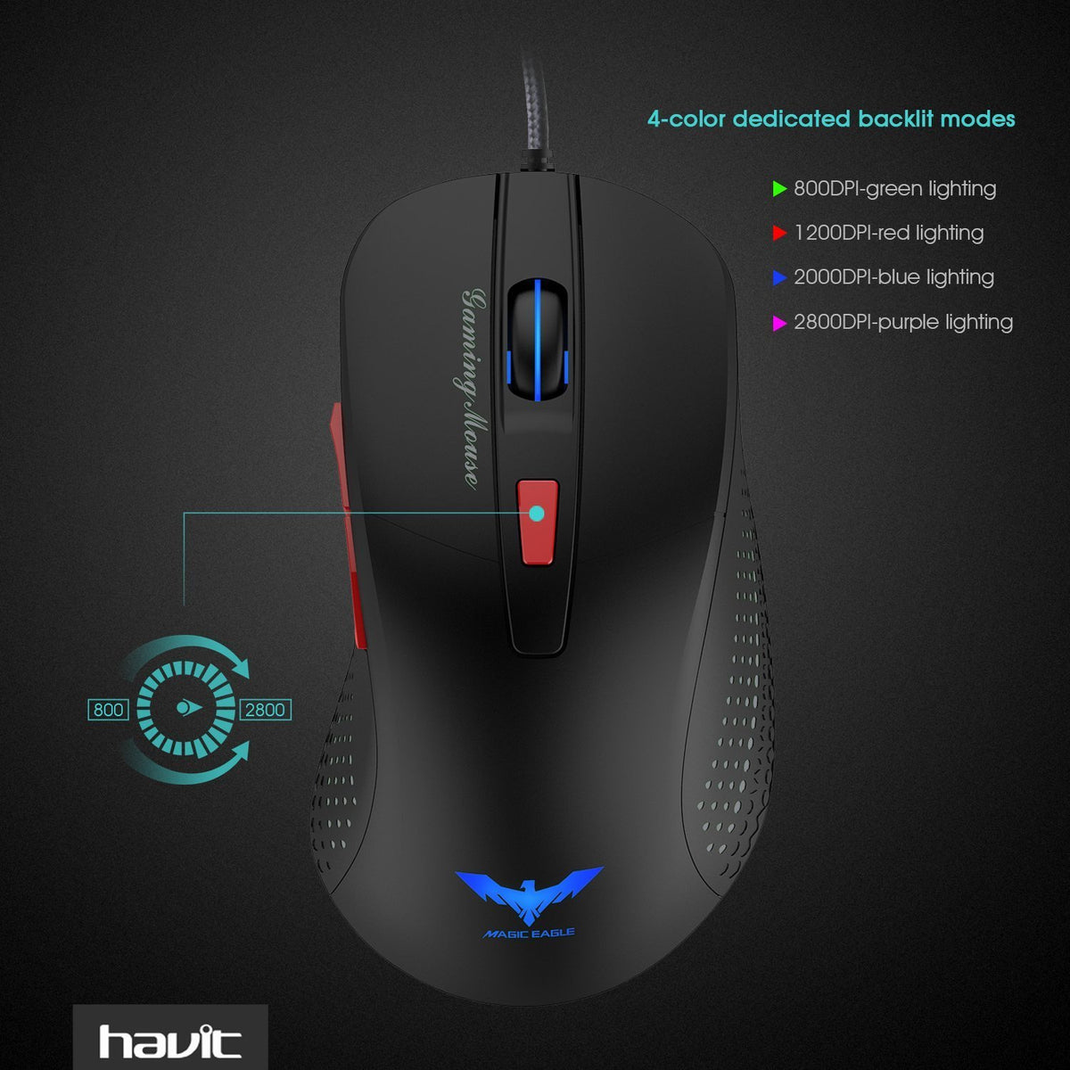 HAVIT HV-MS745 Ergonomic Gaming Mouse - AVAGO 5050 - 2800 DPI - 4 LED