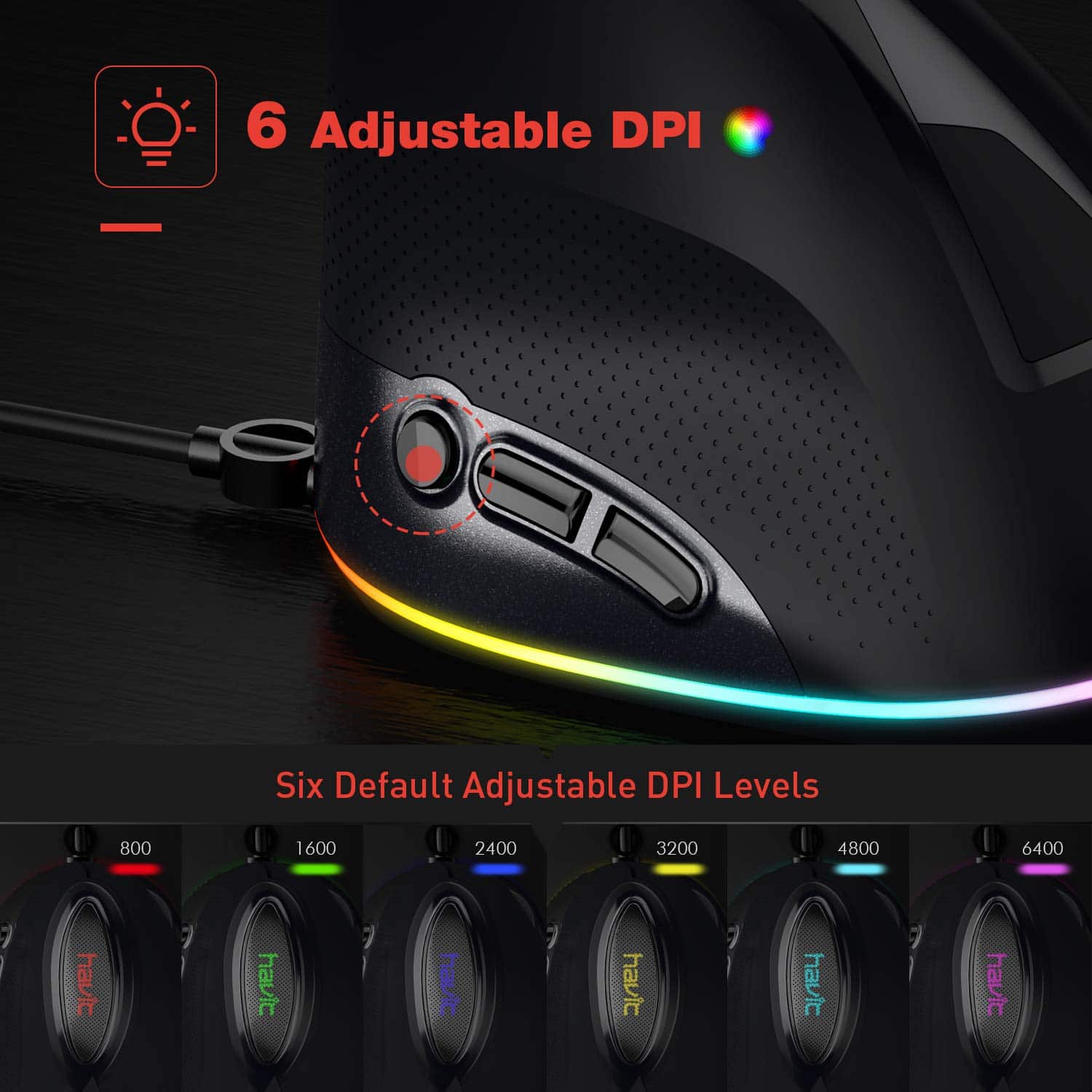 HAVIT HV-MS764 Wired Ergonomic Vertical Mouse with RGB Backlit