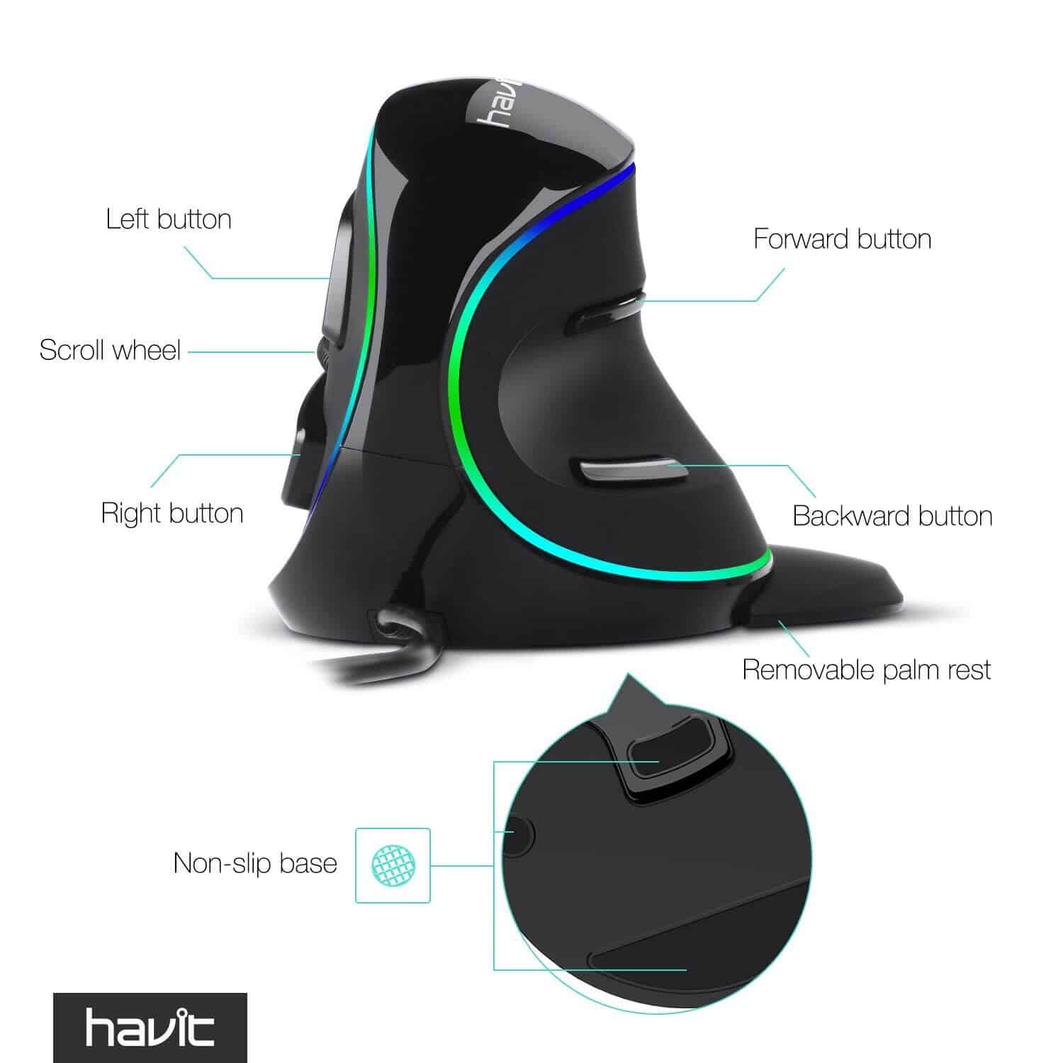 HAVIT HV-MS764 Wired Ergonomic Vertical Mouse with RGB Backlit