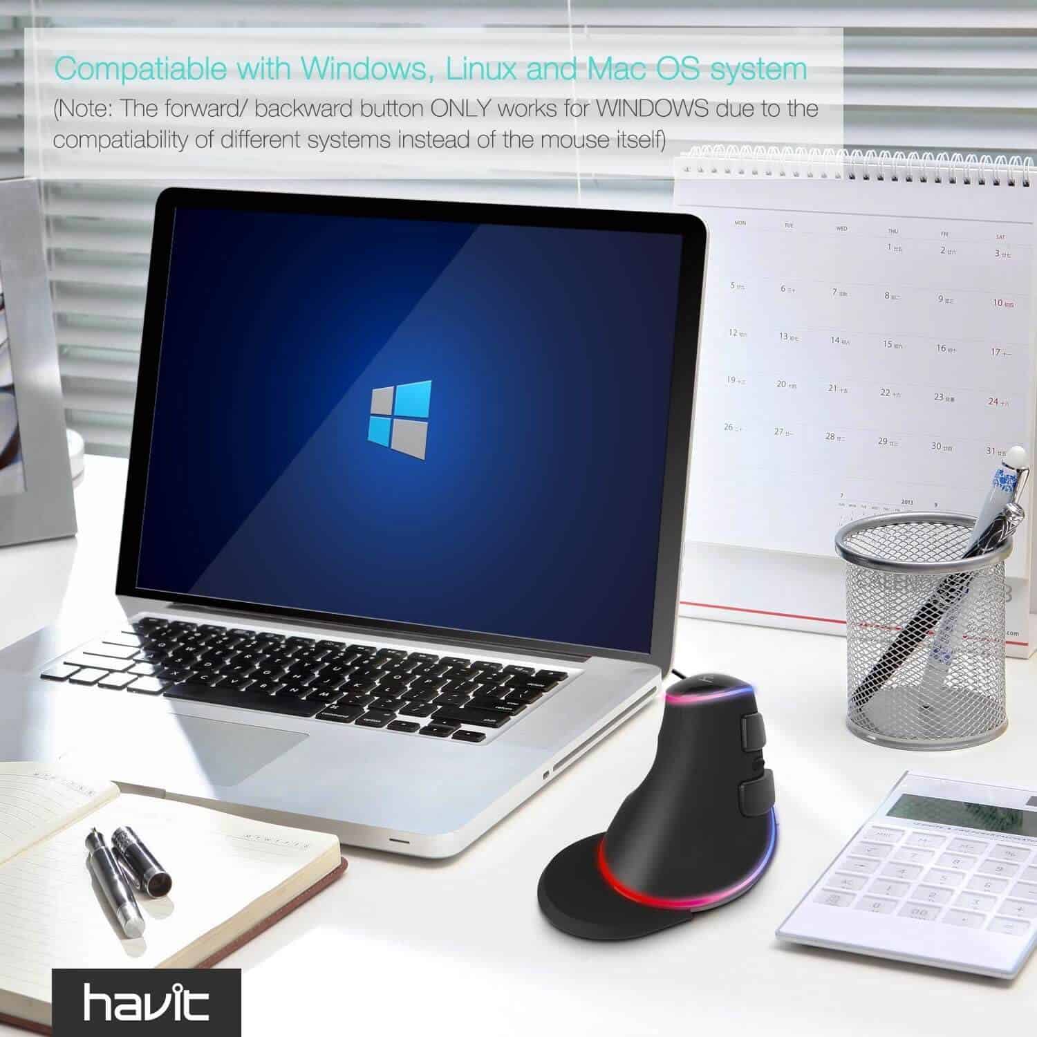 HAVIT HV-MS764 Wired Ergonomic Vertical Mouse with RGB Backlit
