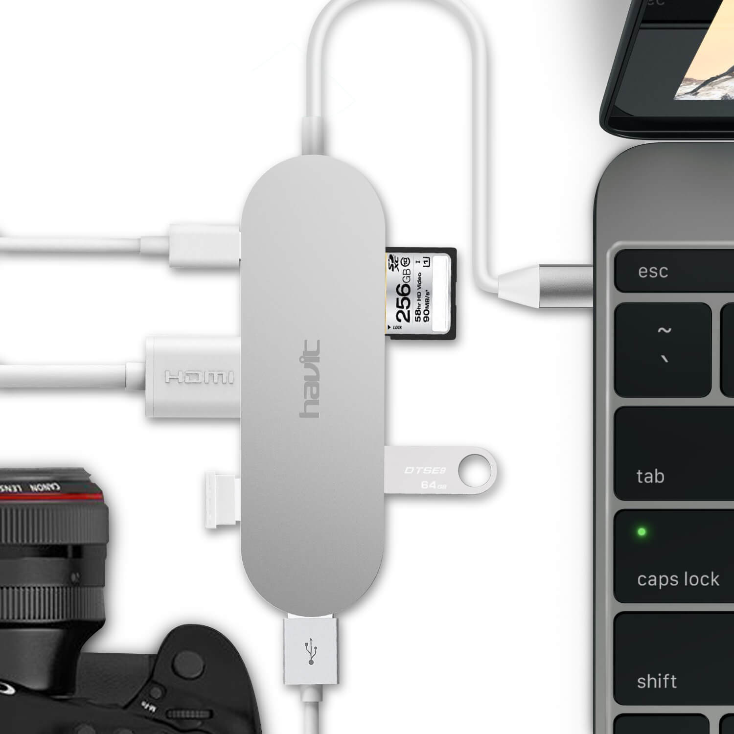 Powered USB C Hub with HDMI & SD - 3 USB 3.0 - HAVIT HV-TPC68