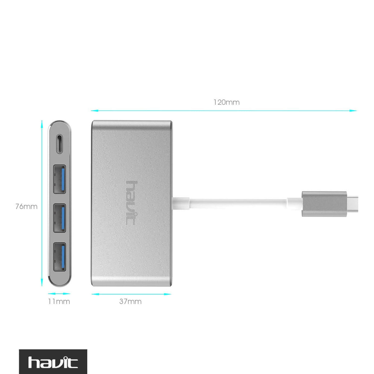 USB-C Extender Hub - 3 USB 3.0 Ports - PD Charging - HAVIT HV-TPC69