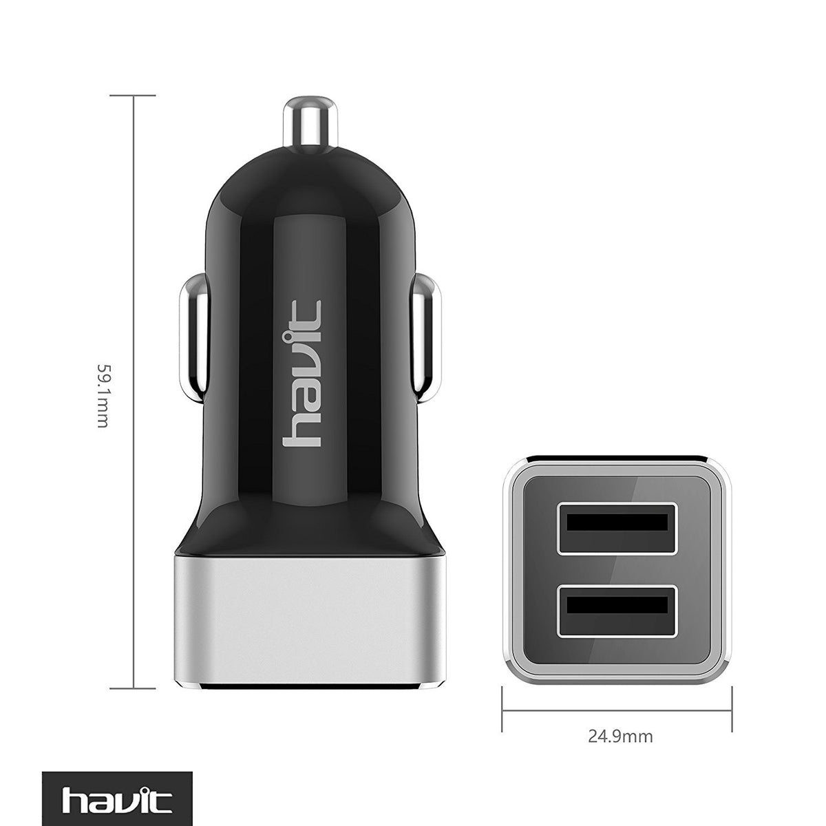 USB Car Charger - Dual Port - 2.4A - HAVIT HV-UC264 - Black