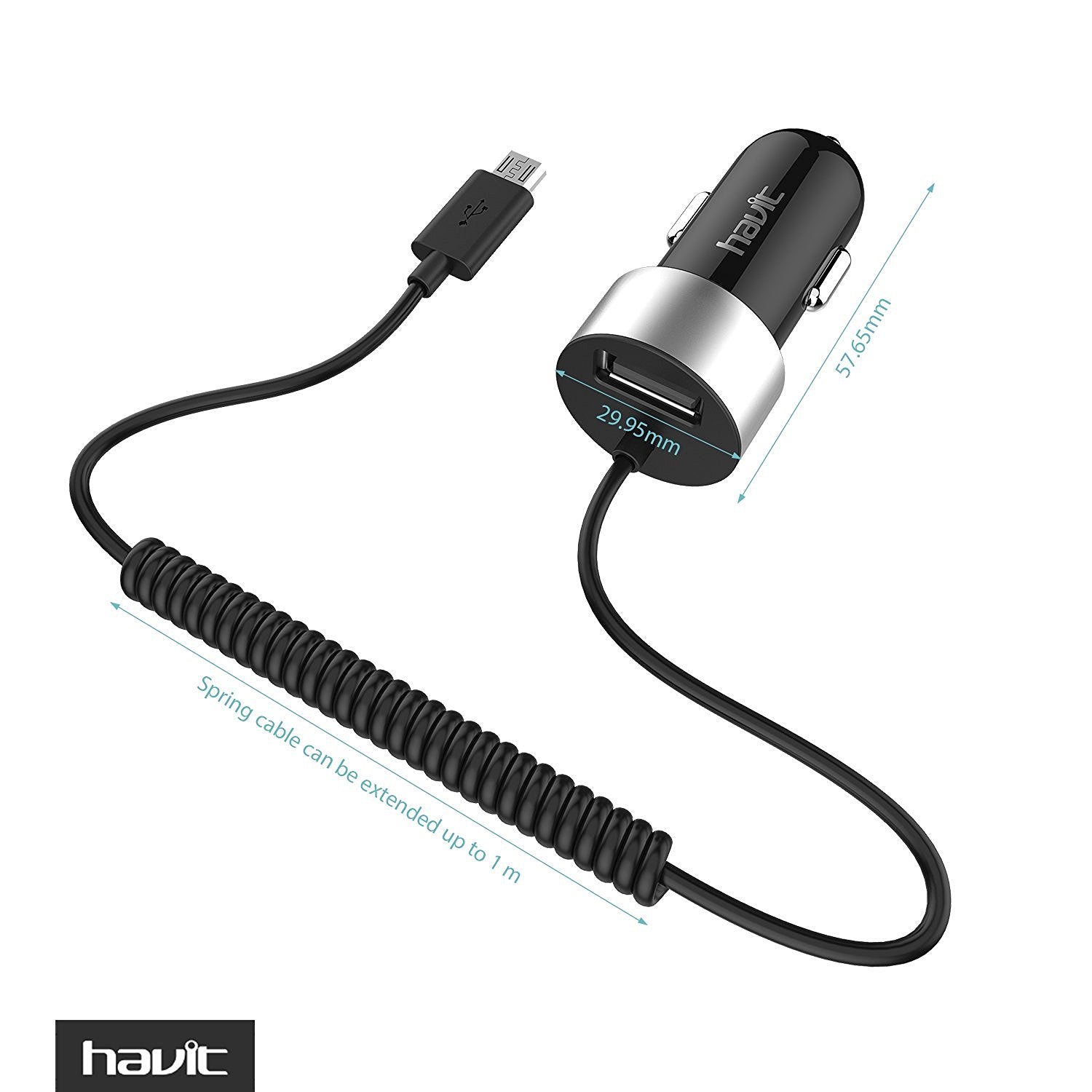 Car Charger With Coiled Micro USB Universal Cable - HAVIT HV-UC271