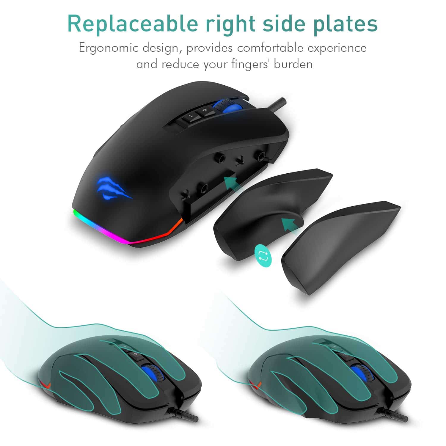 HAVIT MS760 Pro Gaming Mouse with 12000 DPI, Interchangeable Side Plat