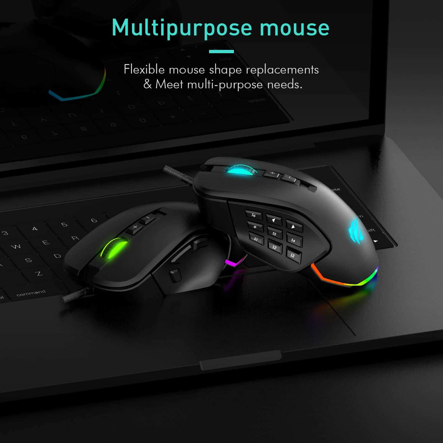 HAVIT MS760 Pro Gaming Mouse with 12000 DPI, Interchangeable Side Plat