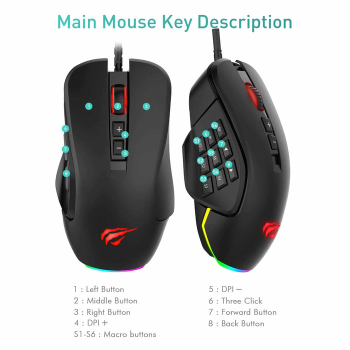 HAVIT MS760 Pro Gaming Mouse with 12000 DPI, Interchangeable Side Plat